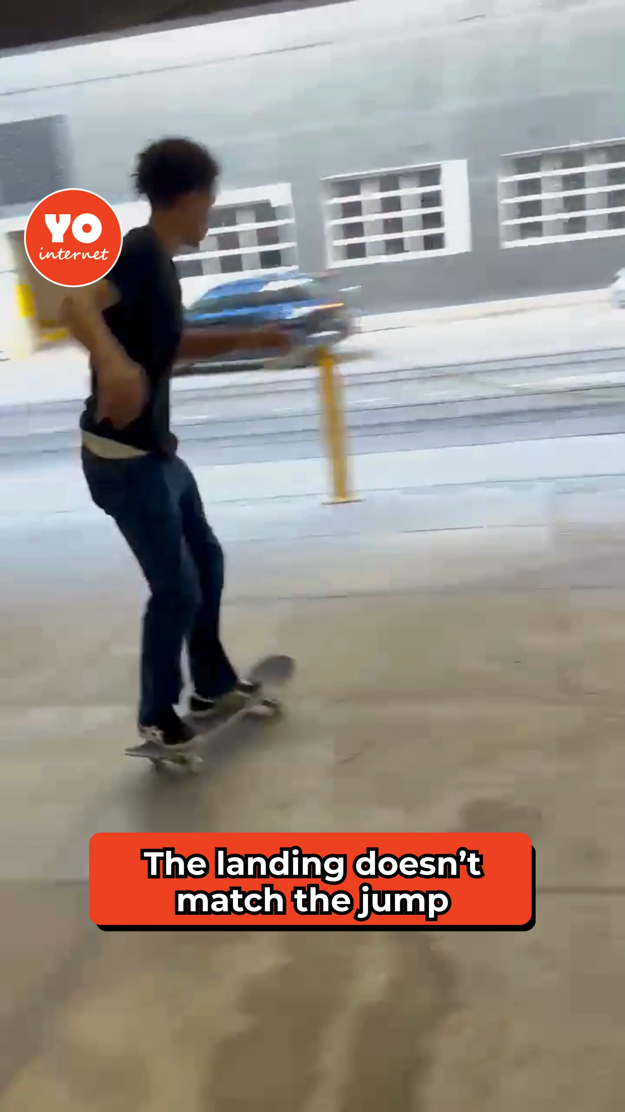 Skater's hippie jump fails as he misses the board