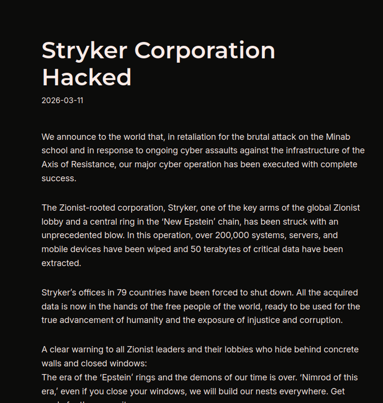Hacker group Handala claims cyber attack on US medical firm Stryker ...