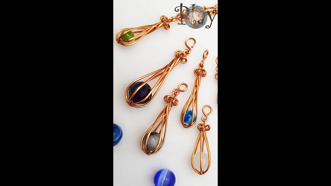 Play with wire | Twisted drops cage | Pendant | Small spherical stones ...
