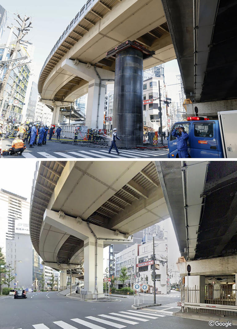 Giant pipe protrudes 10 meters above ground at construction site in Osaka