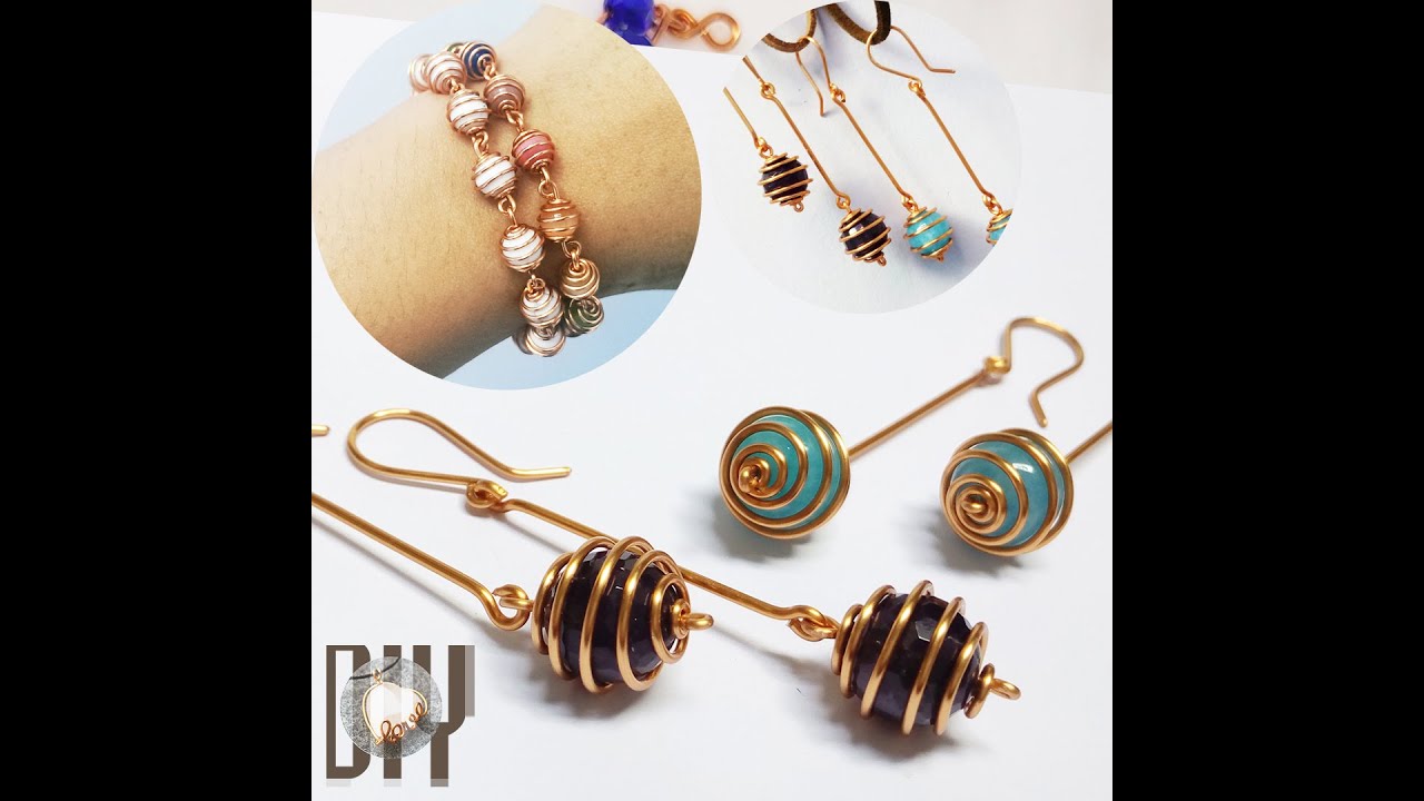 Spiral | earring | bracelet | spherical stone | jewelry | copper wire ...