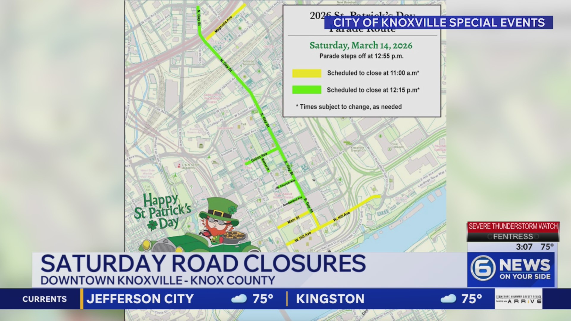 Road closures to know ahead of Knoxville St. Patrick's Day parade