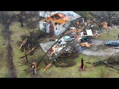 Drone footage reveals extensive tornado damage in northern Indiana