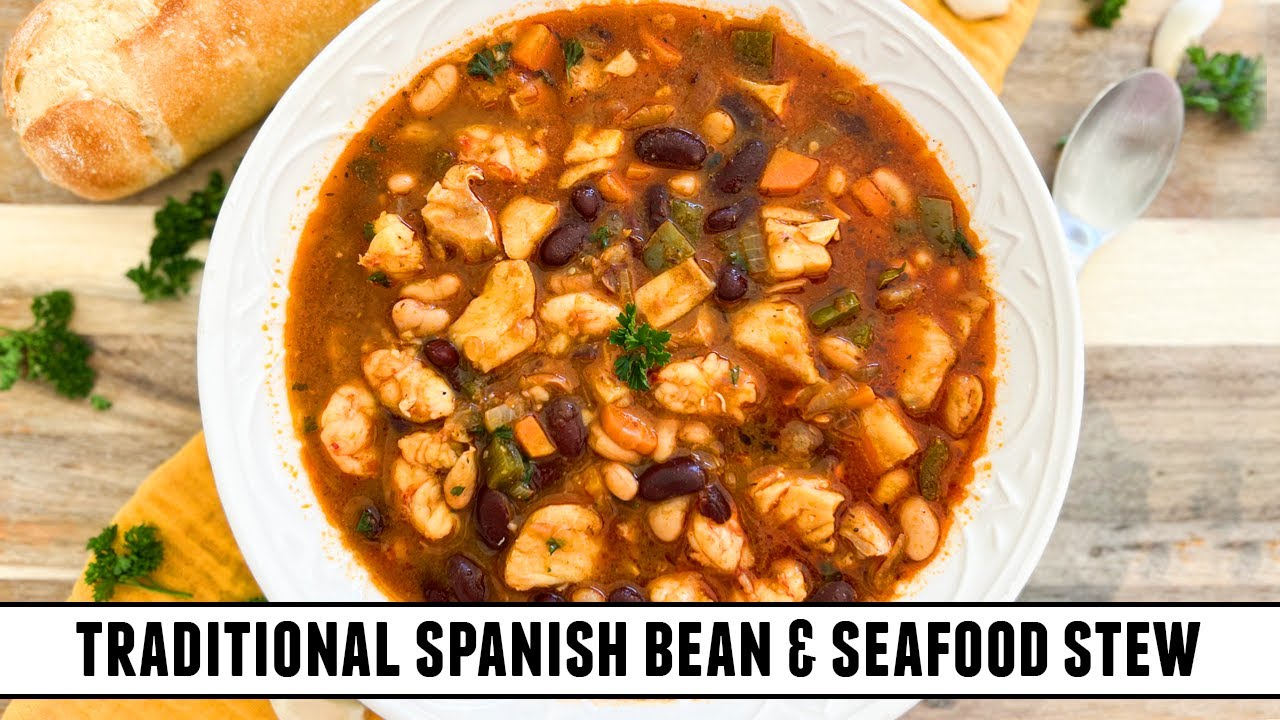 Spanish beans with fish: Traditional bean and seafood stew recipe