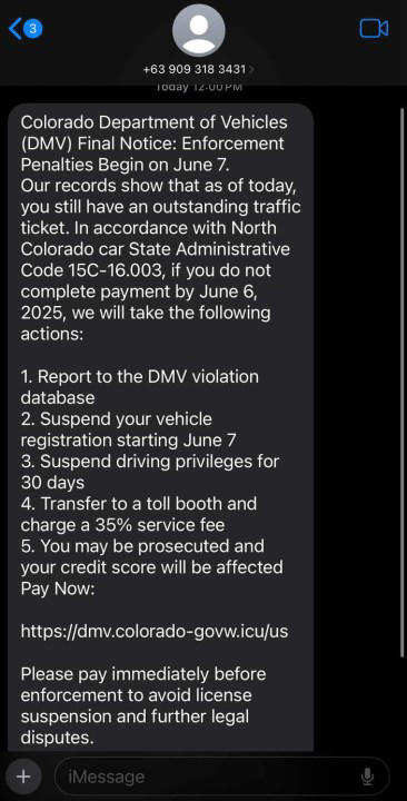 Colorado DMV warns of new fraud texts