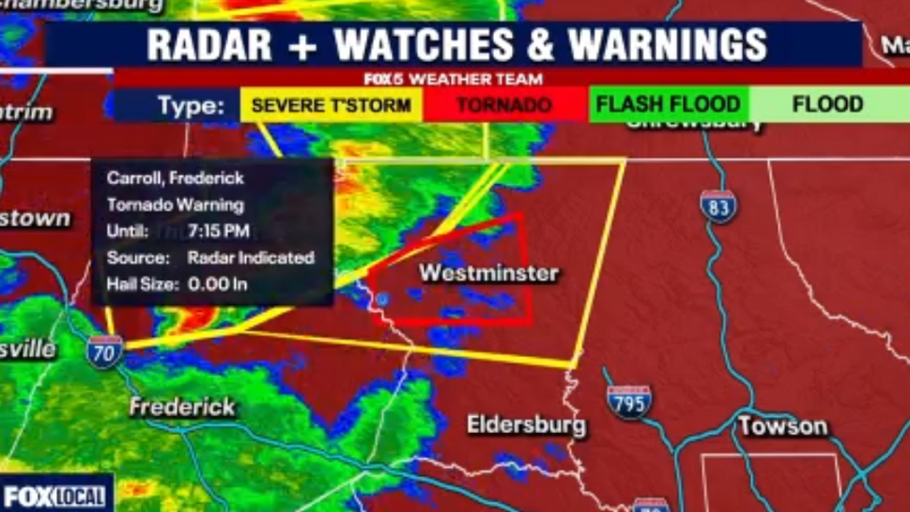 DC, MD, VA weather: Tornado warning issued in MD, tornado watch ...