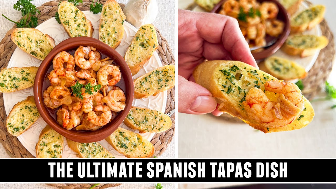 Spanish garlic shrimp with garlic toast | Easy tapas night recipe