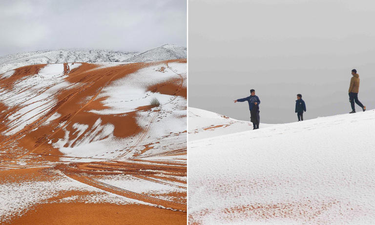 Snow in the Sahara! Rare sighting sees desert sand dunes turn white