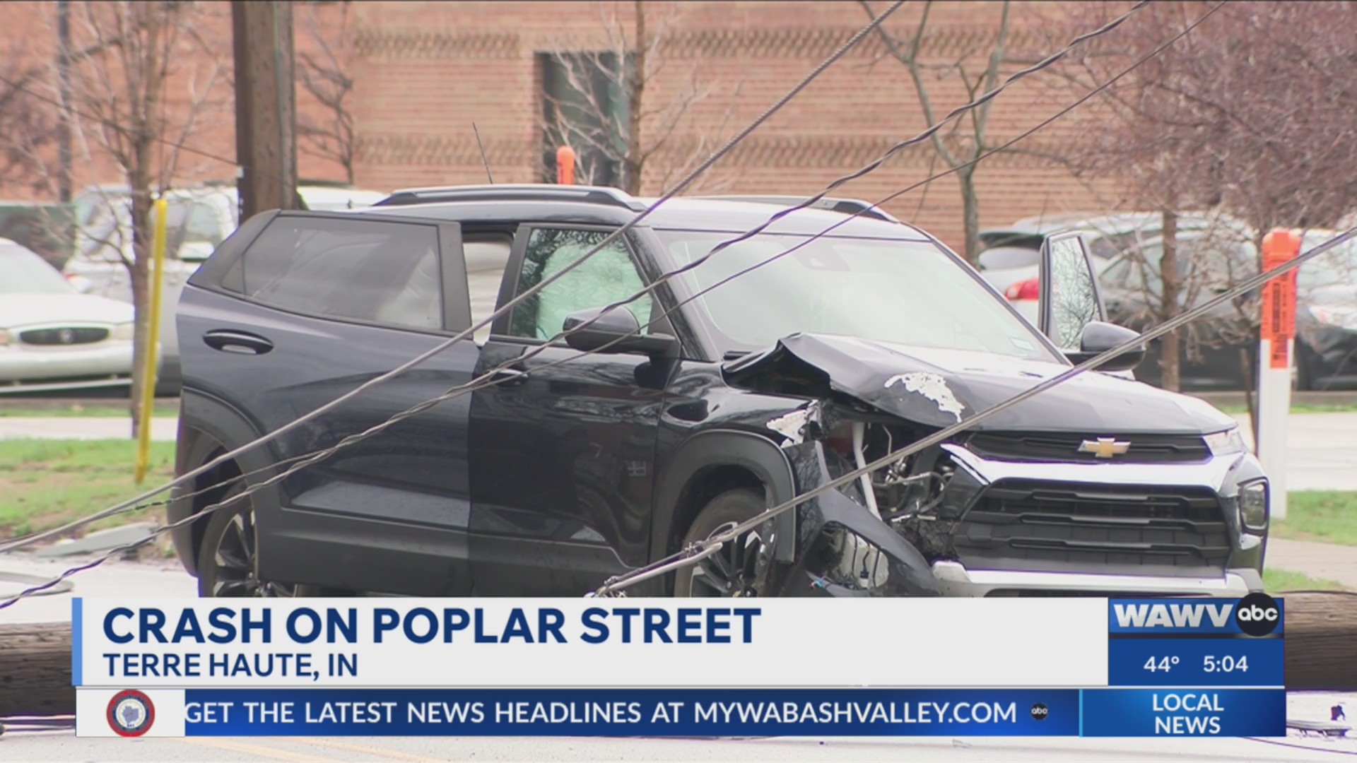 Crash on Poplar shuts down road, power line down