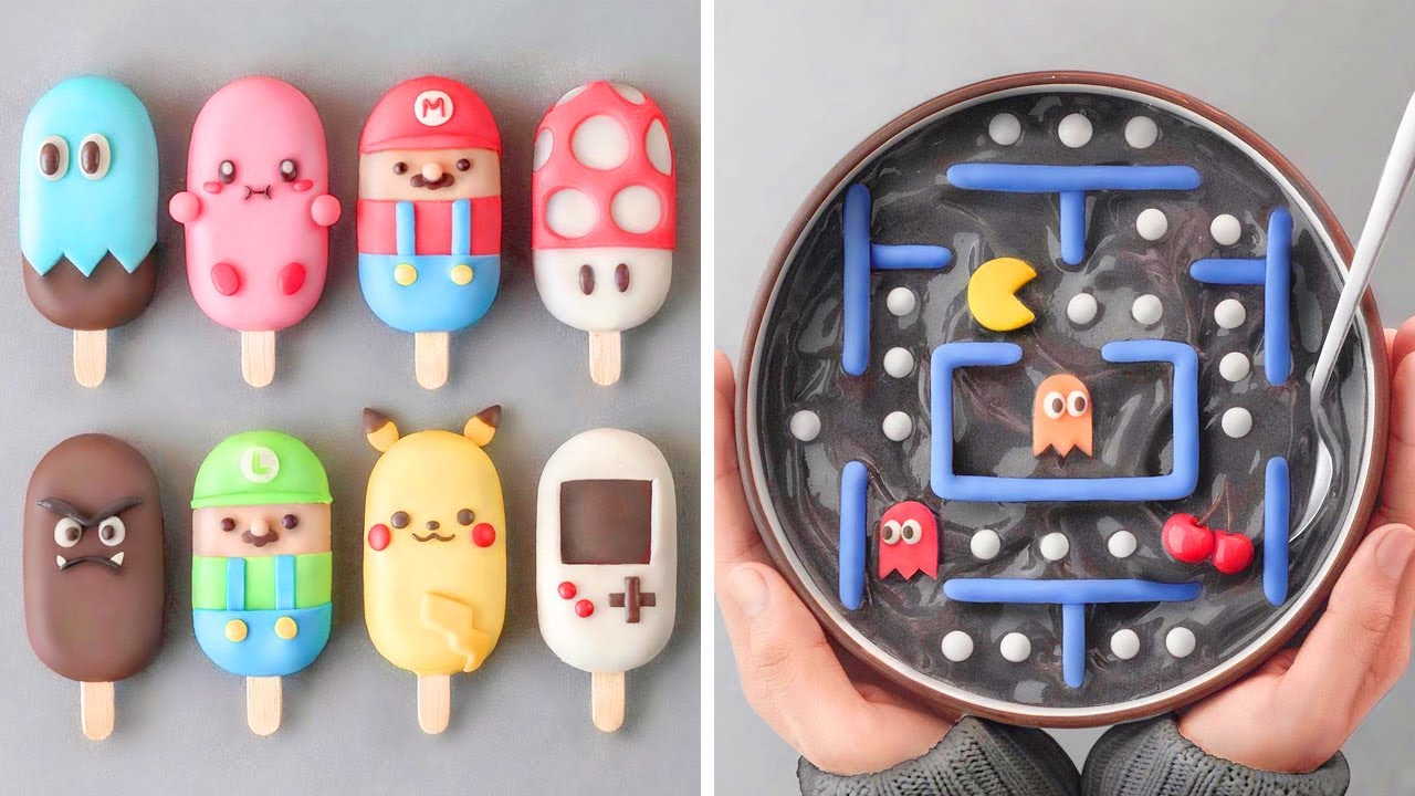 Cute game character pops and Pac-Man dessert bowl