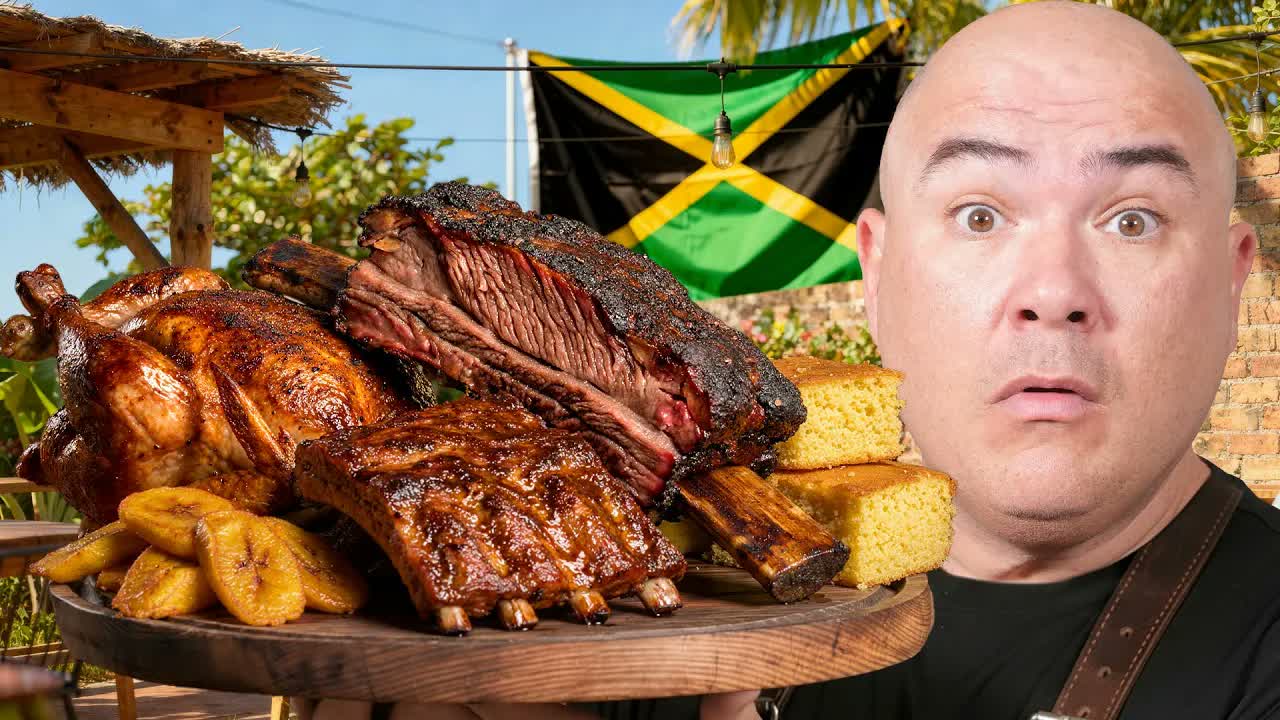 Traditional Jamaican dishes prepared in a busy local kitchen