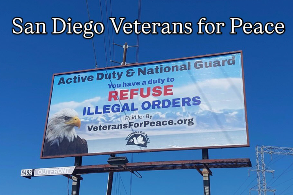 Billboard reminds military of duty to disobey illegal orders