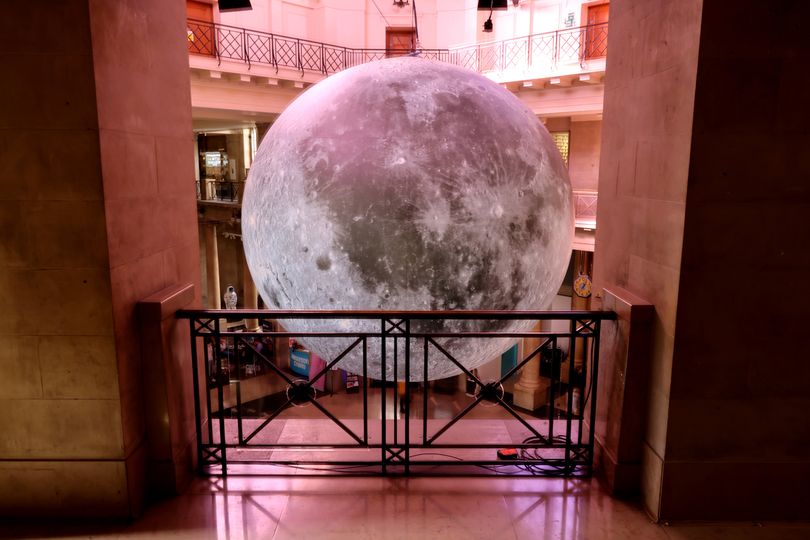 First look as giant model of the moon appears at Wales' National Museum