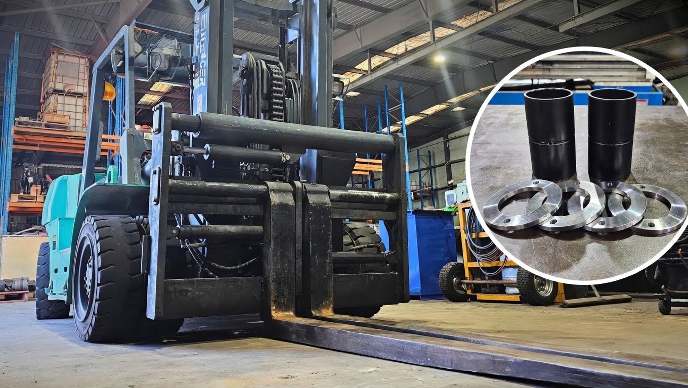 Machining new retaining plates for forklift bushings