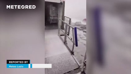 A massive hailstorm paralyzes Rome's main airport in Italy