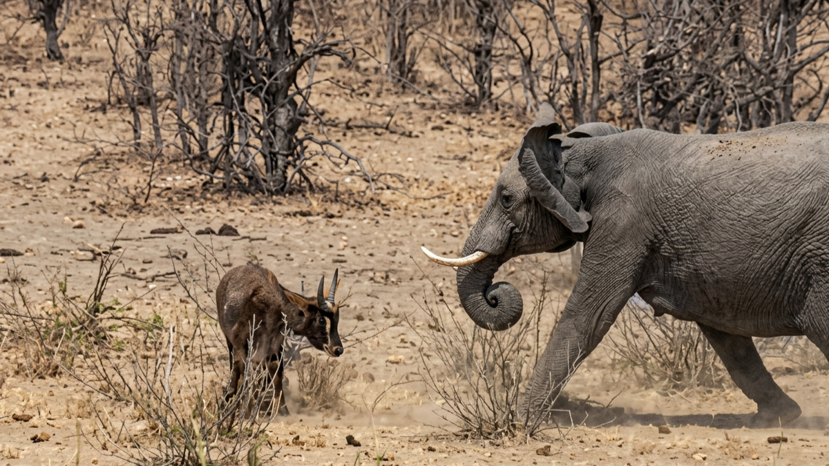 Watch what happens when an elephant charges an antelope