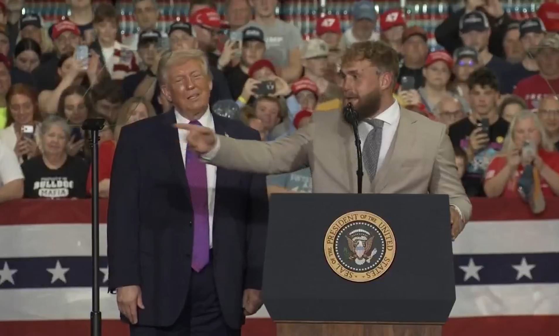Jake Paul suffers embarrassing hygiene gaffe during Donald Trump rally ...