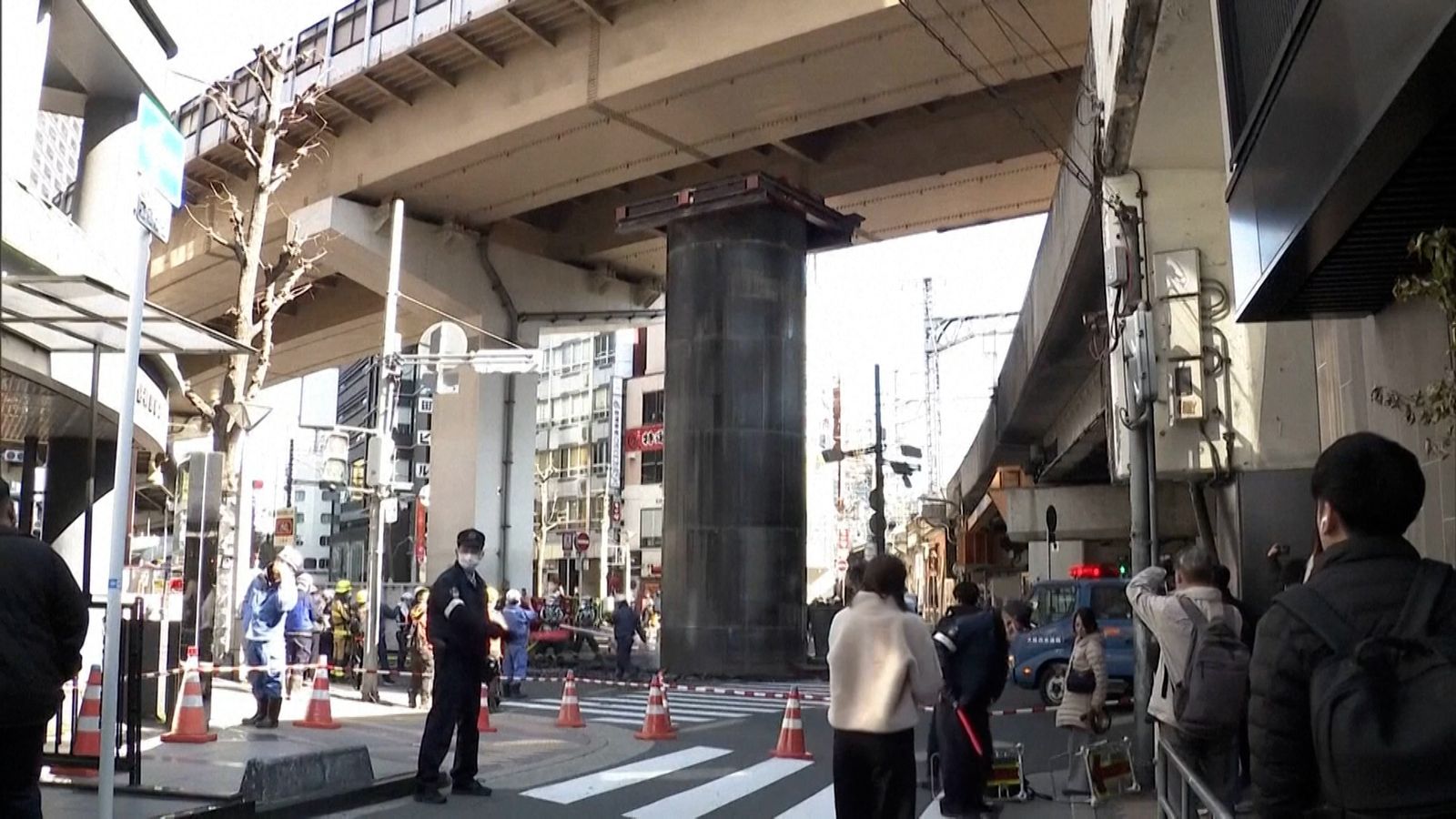 Huge pipe shoots out of Japanese road