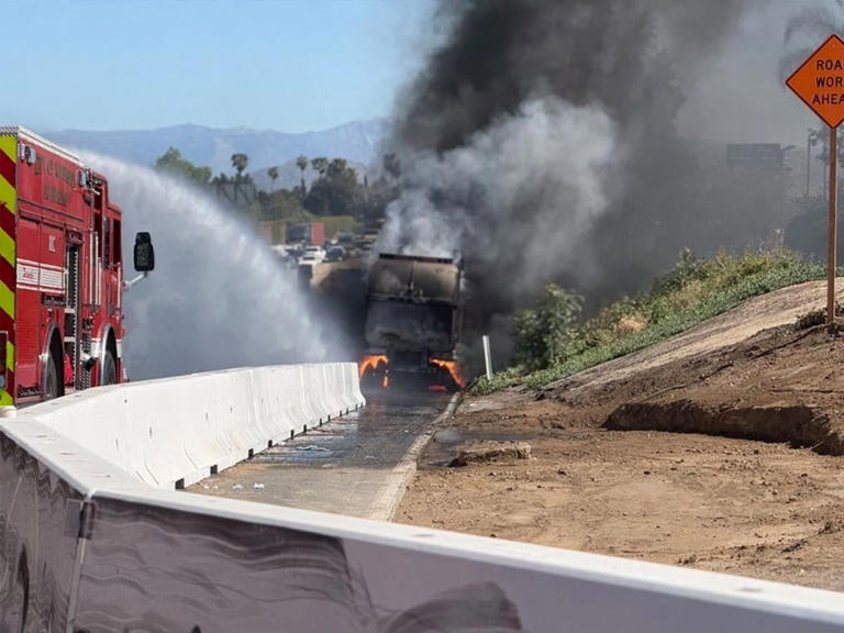 Explosion threat prompts 91 Freeway closure after big rig catches fire