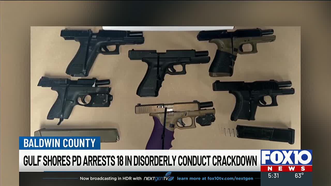 Gulf Shores PD arrests 18, seizes 6 guns in spring break crackdown