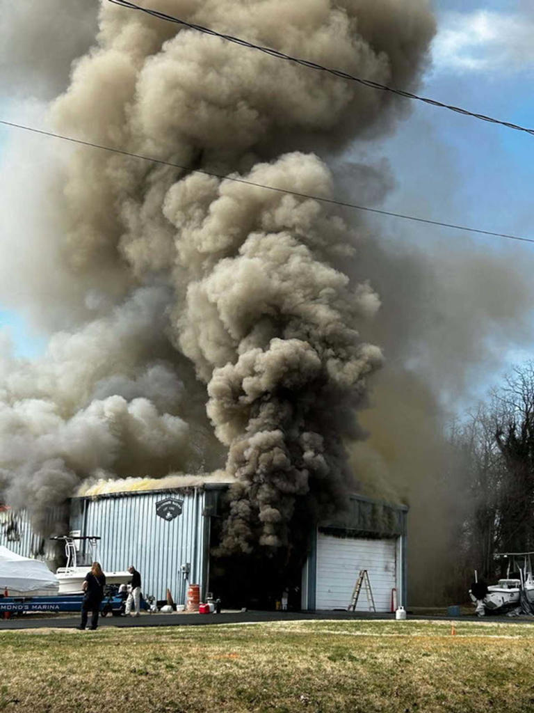 Two-alarm fire tears through Richmond's marina garage in Maryland ...