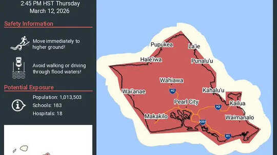 Hawaii flash flood warning map: Honolulu, Waikiki, Pearl City, Kailua ...