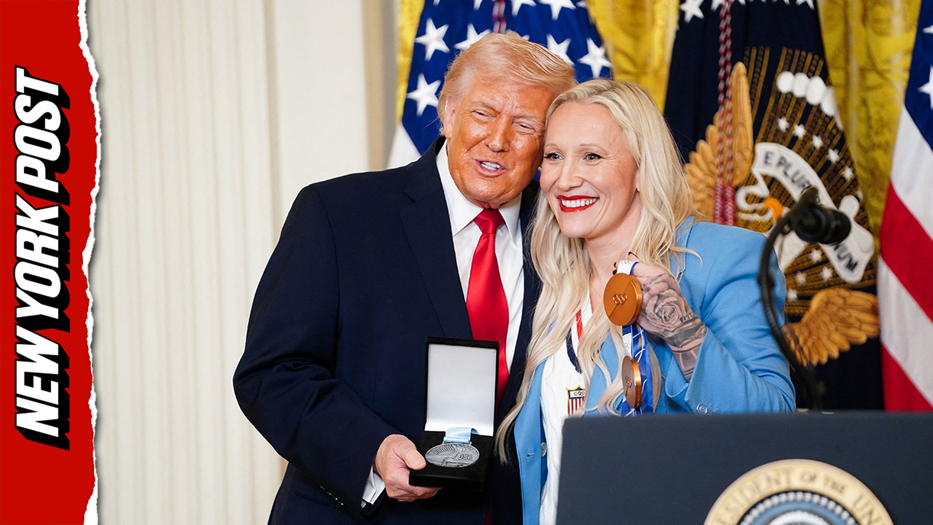 Trump chokes up after Olympian presents him her Order of Ikkos medal
