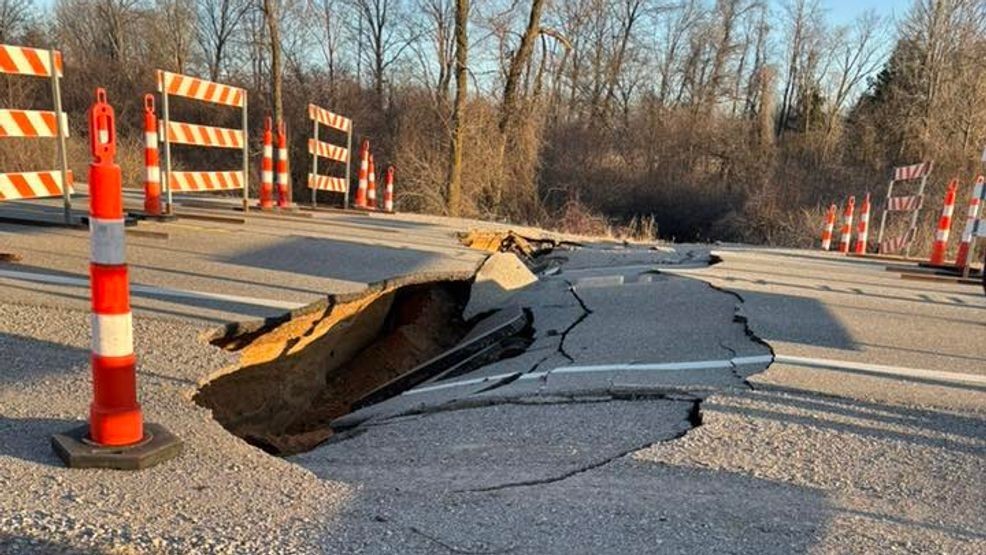 Sinkhole opens on M-20 causing substantial damage