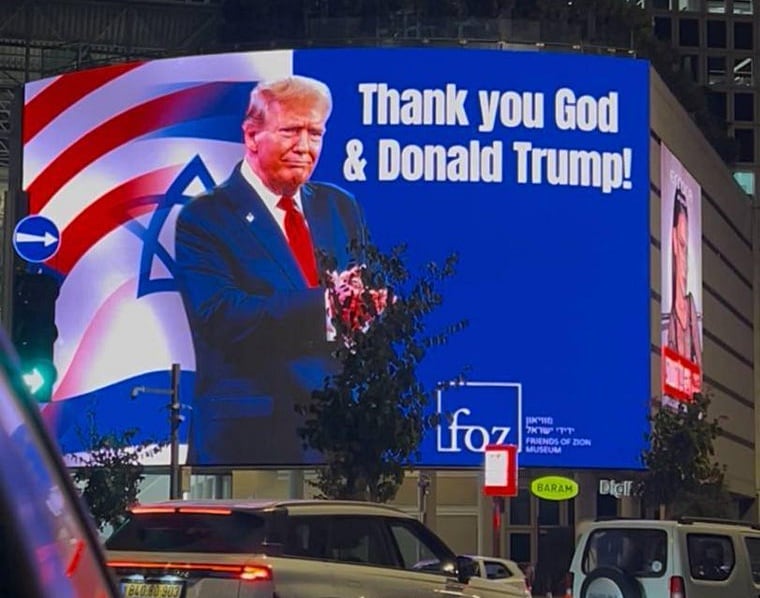 Tel Aviv billboard thanks God & Donald Trump amid Middle East conflict