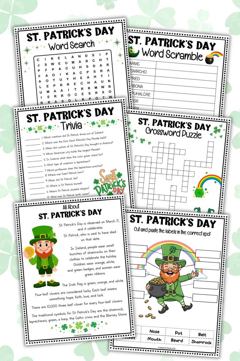 Free printable St. Patrick's Day activity sheets