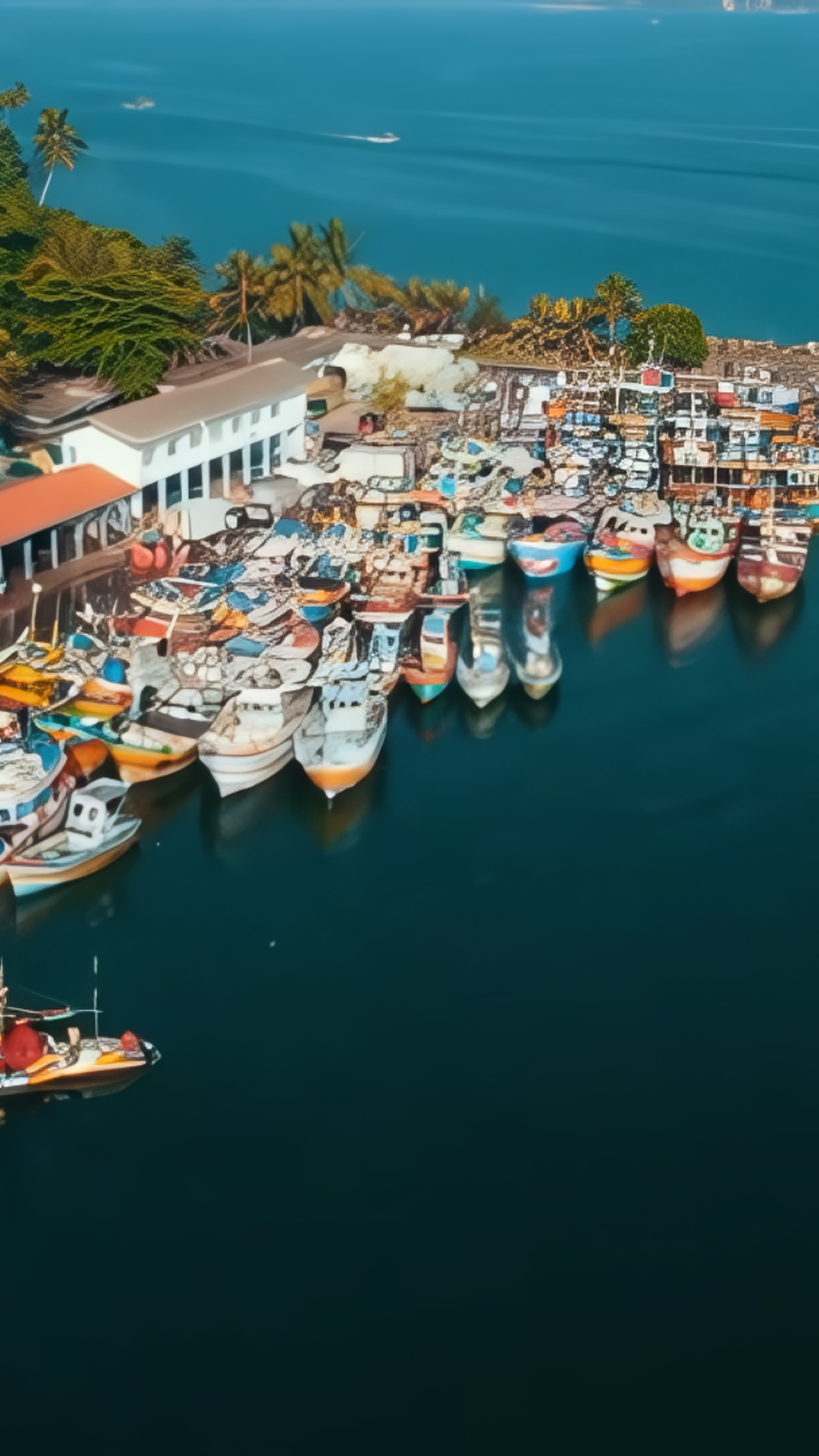 The busy harbor alive with boats and people from above