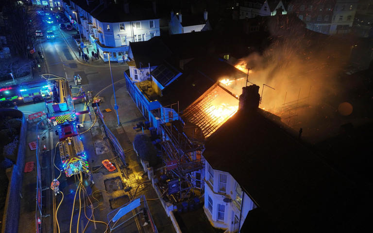 Photos show emergency services blocking street to fight huge fire at ...