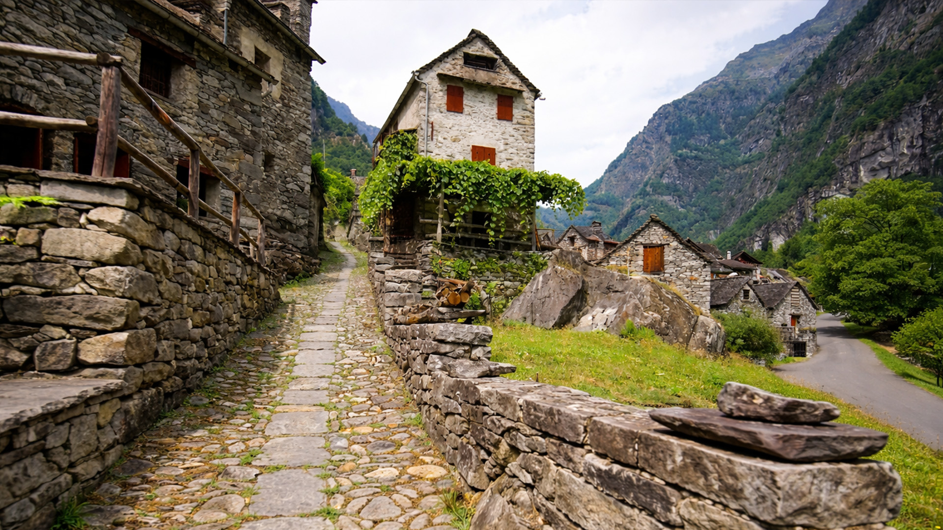Sonlerto Cevio Switzerland medieval stone village in Ticino (4K)