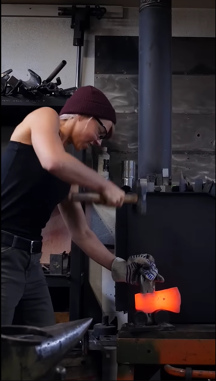 Forging an axe from raw steel