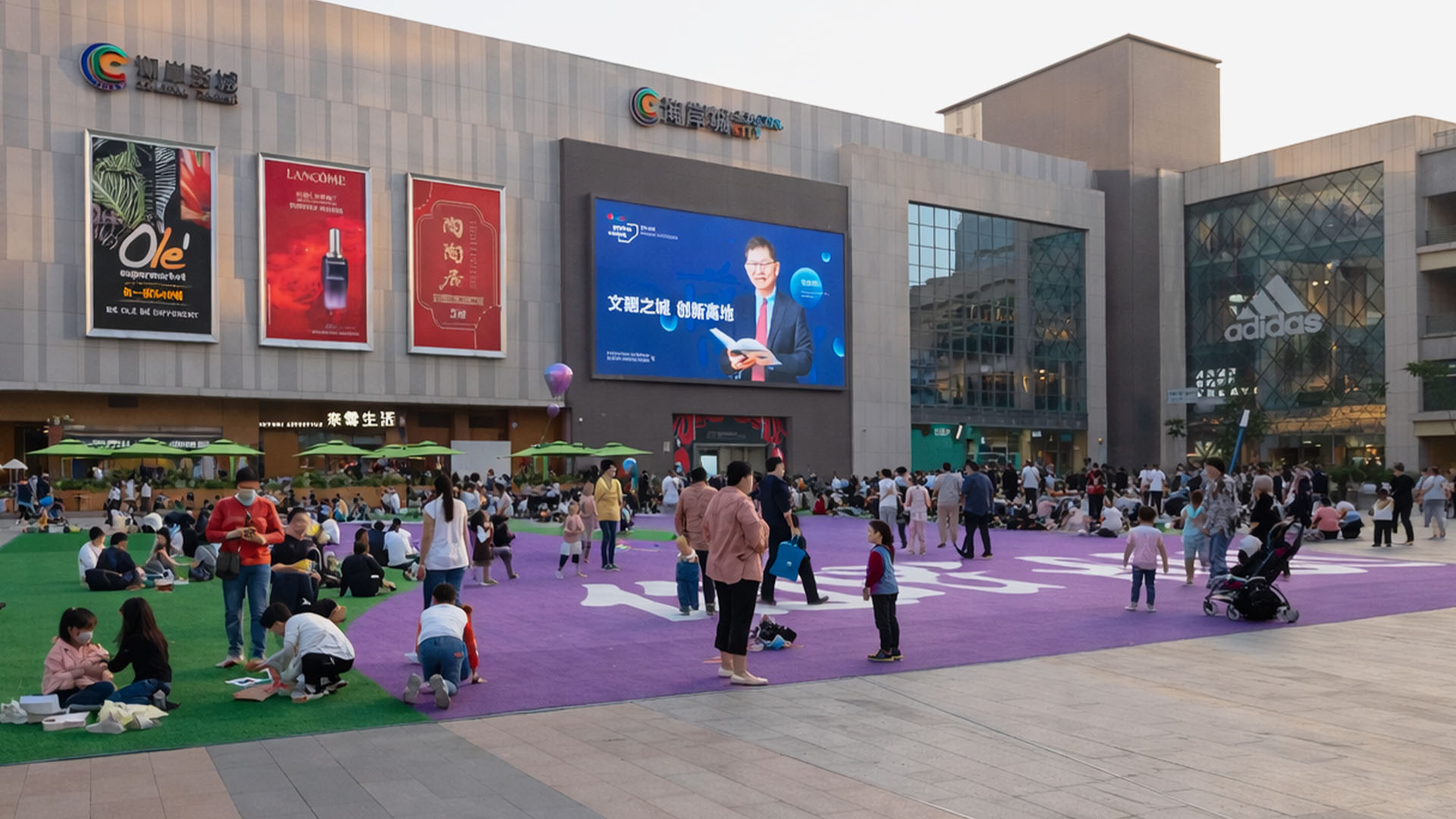 Gezellige avond op het plein bij winkelcentrum in China