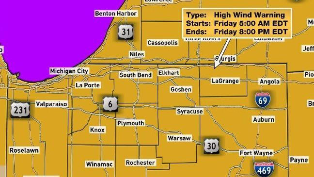 High wind warning issued as gusts near 60 mph, temperatures drop
