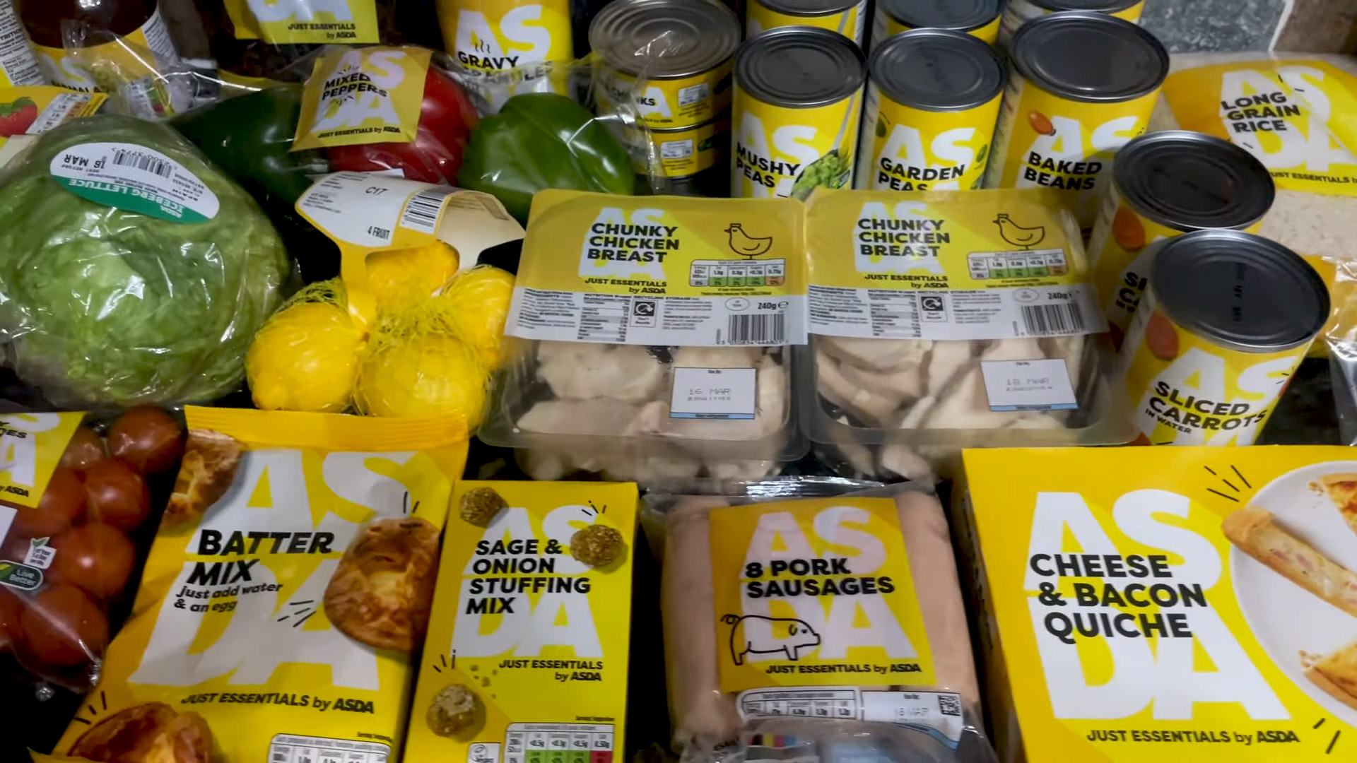 Affordable family grocery haul under thirty pounds