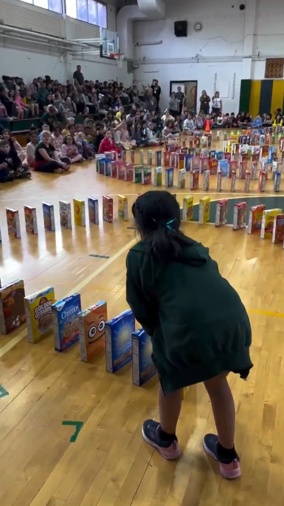 Kids set off epic cereal box domino chain reaction at school