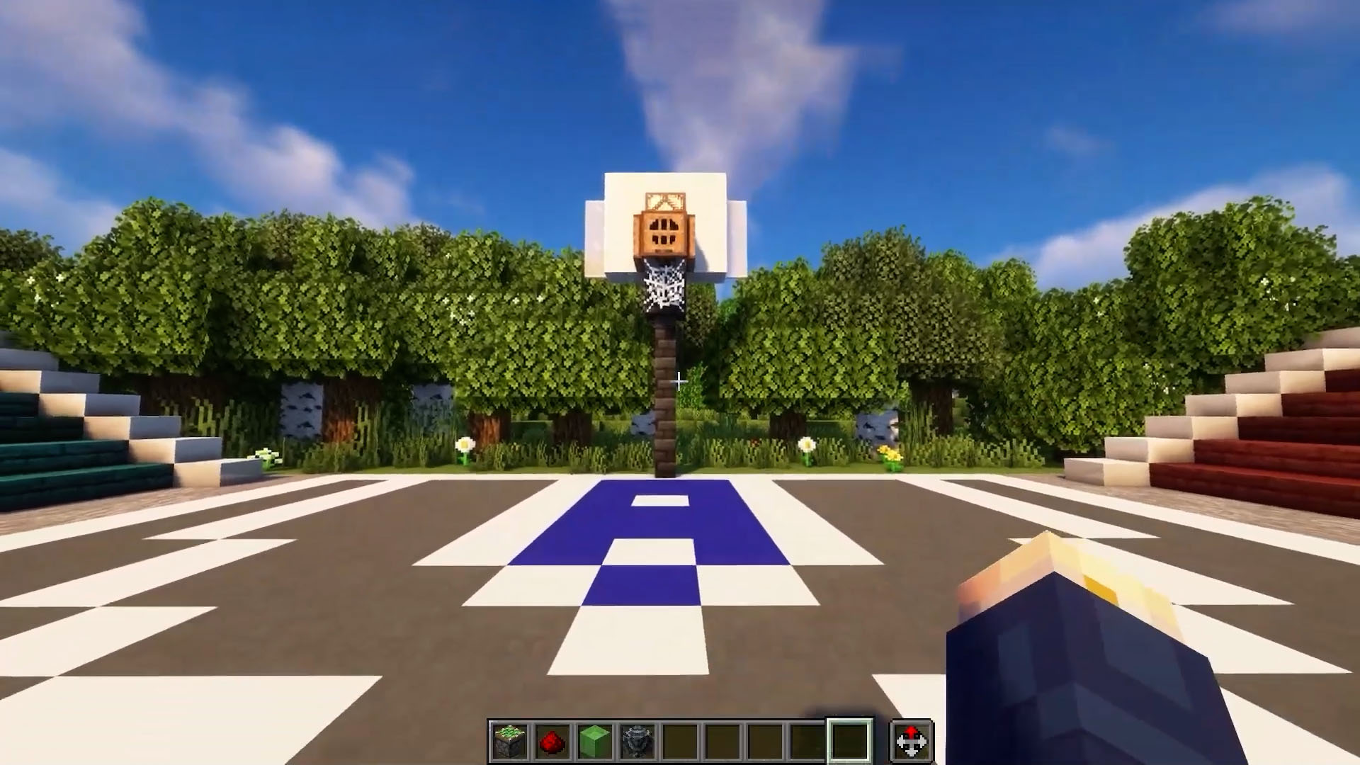 Players build basketball courts to improve Minecraft cities