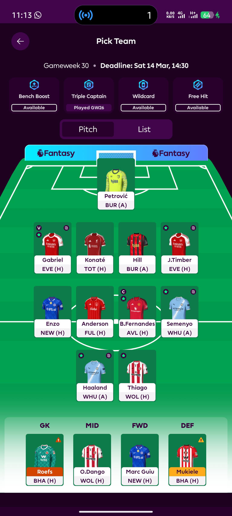 Rate my EPL GW-30 FPL team