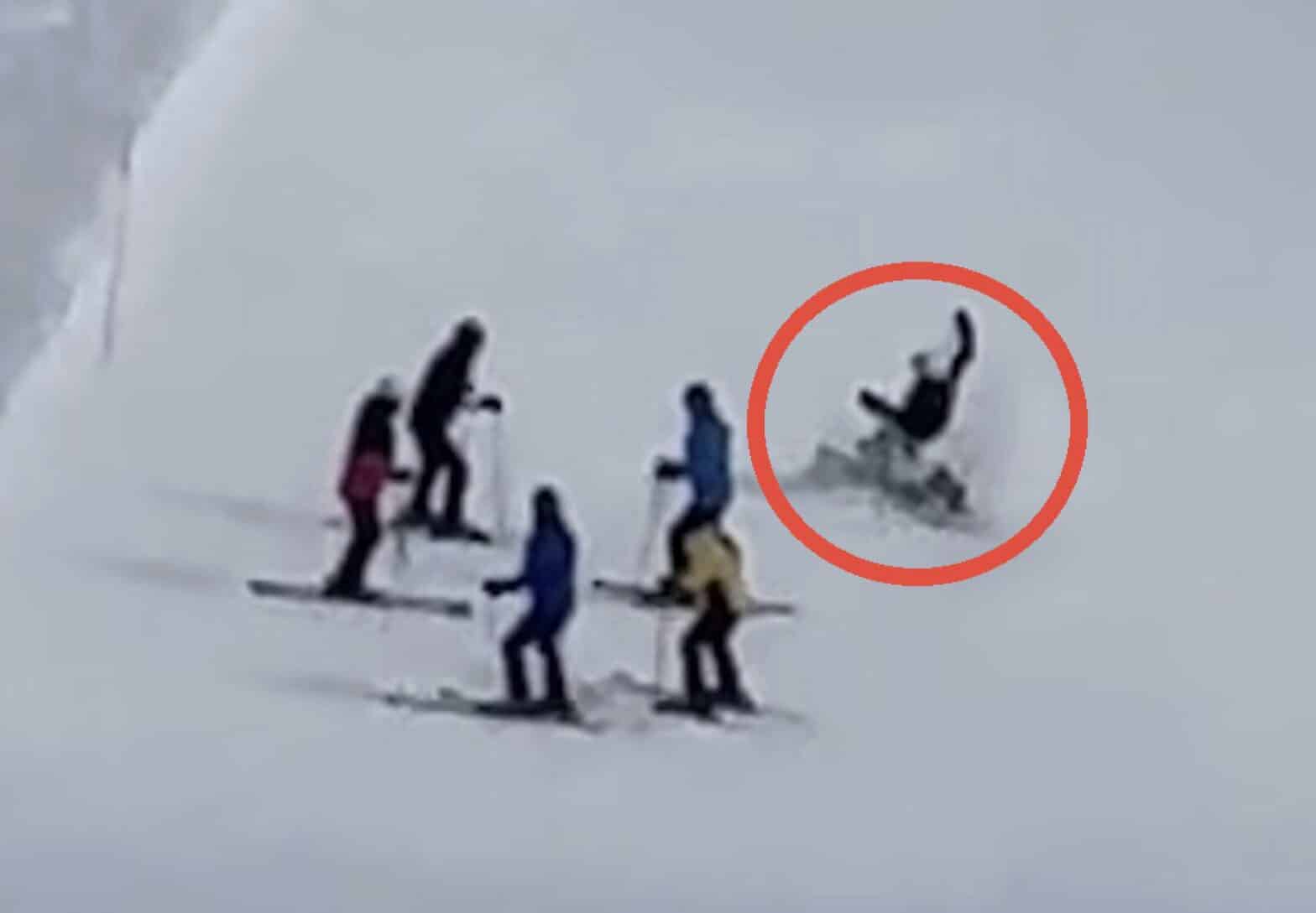 Runaway snowboard leaves path of destruction taking out multiple skiers