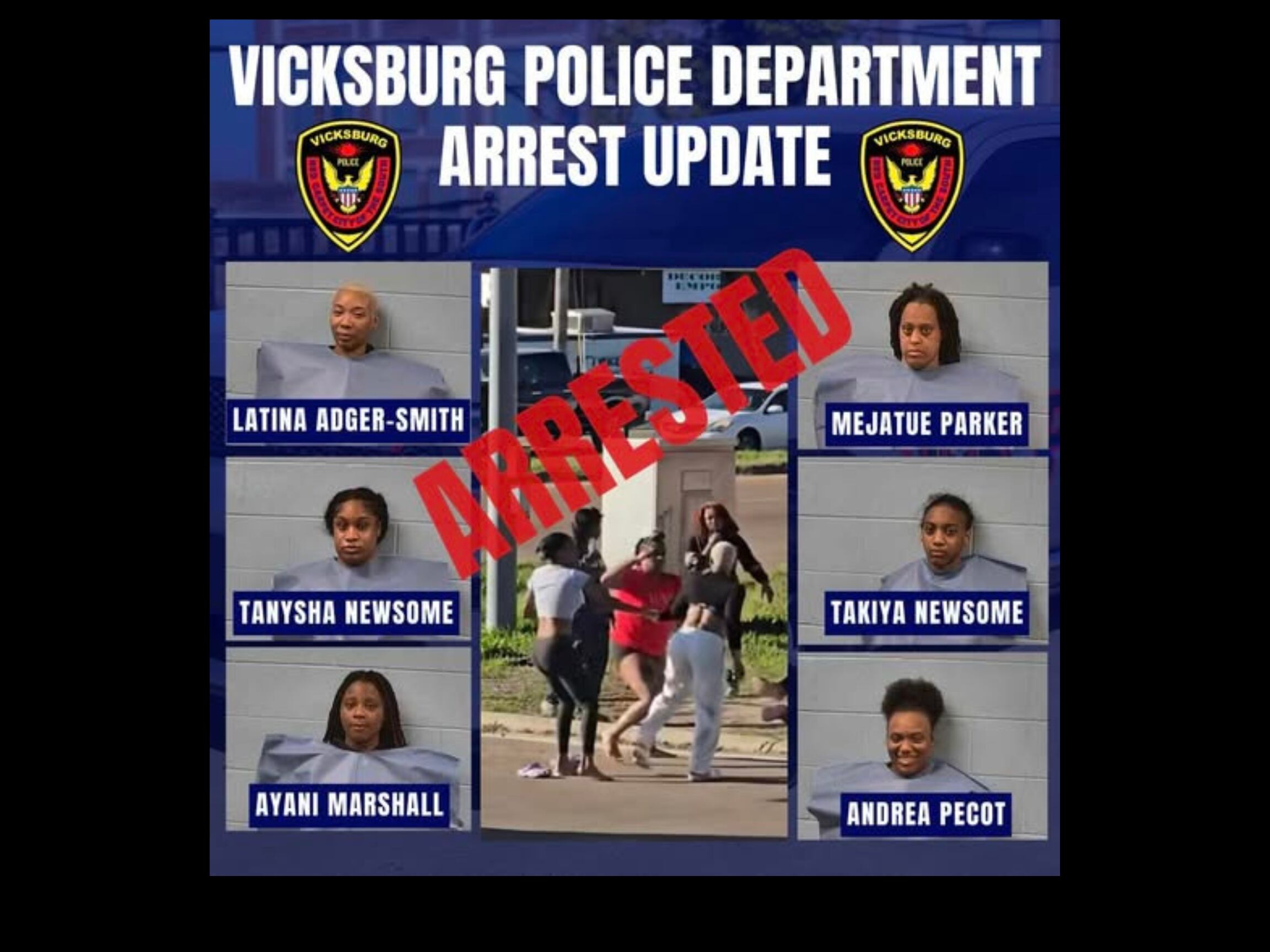 Six women arrested after fight in Vicksburg