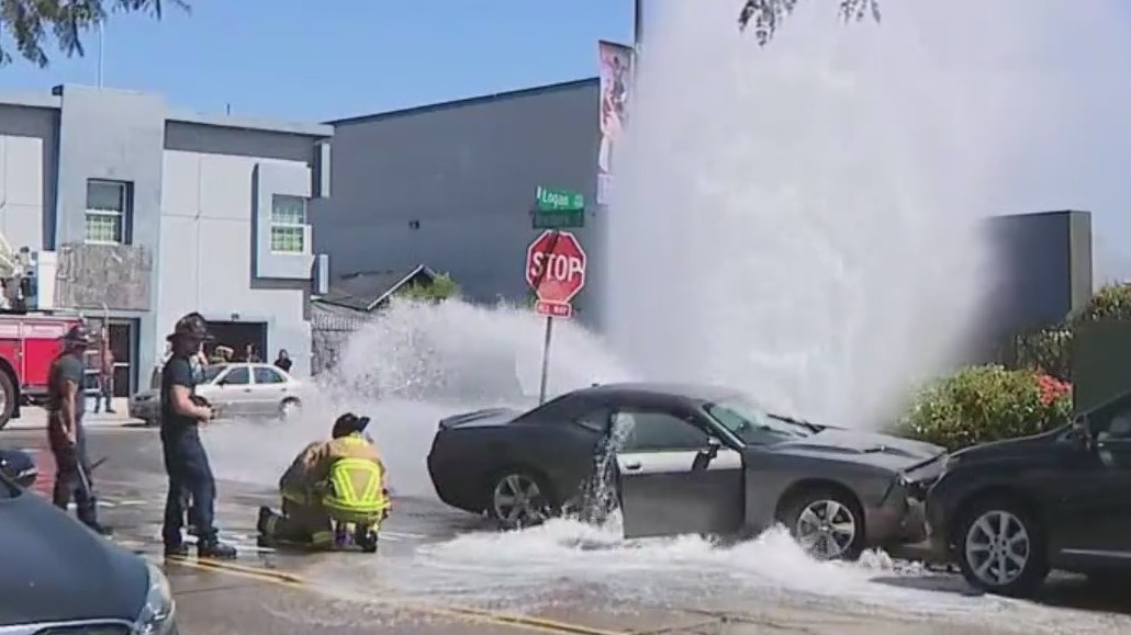 Fire hydrant bursts in Barrio Logan