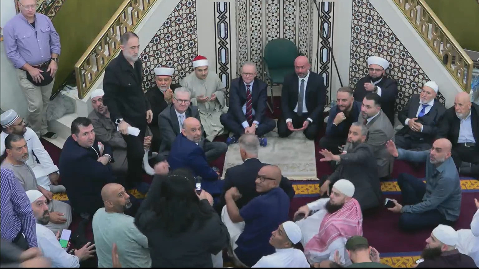 Albanese heckled, protester thrown out after commotion at Lakemba Mosque