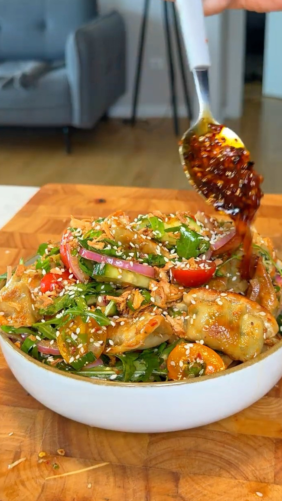Crispy dumplings served with a fresh garden salad