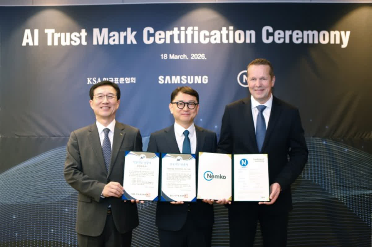 표준협회, Nemko와 삼성전자 '가전제품 원격진단 서비스' 글로벌 인증...국내 최초 'AI Trust Mark·AI+' 동시