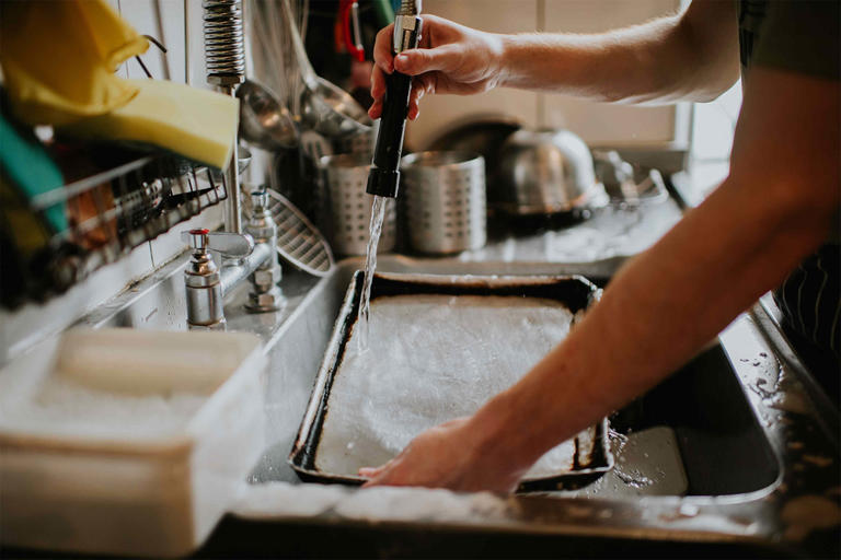 How to clean baked-on grease off of cookie sheets without scrubbing forever
