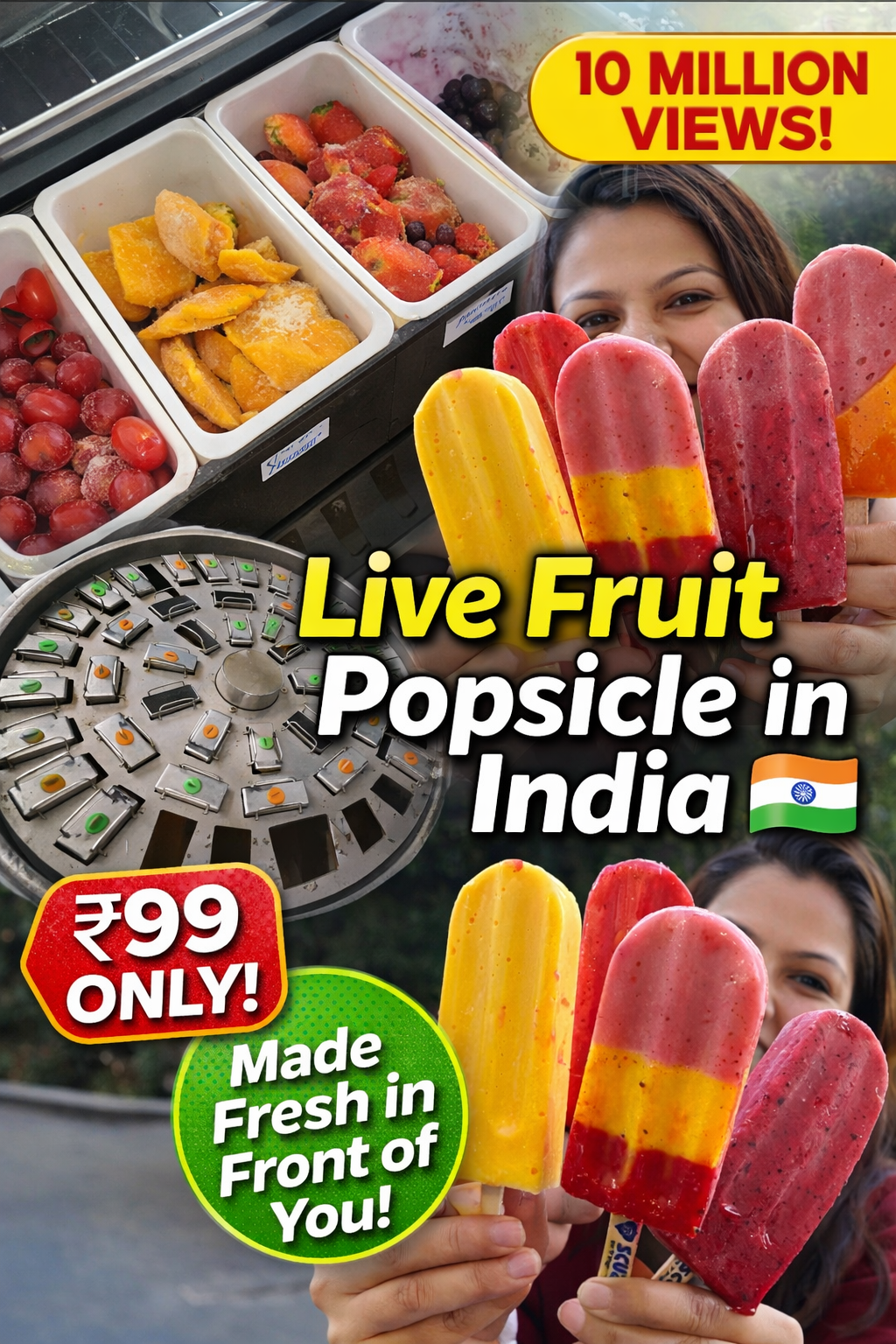 Watch live popsicle being made in India 🇮🇳 ₹99 fruit dessert everyone ...