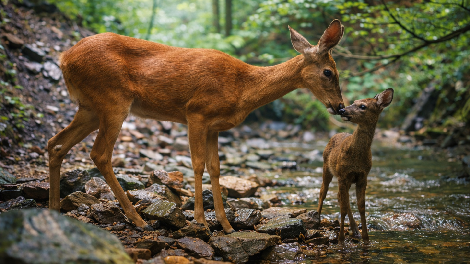 This hidden camera caught a mother caring for her fawn