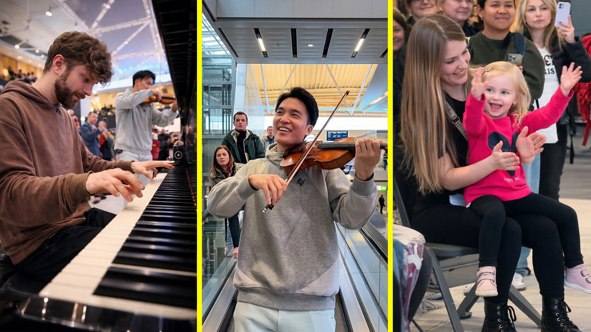 A public violin performance stops the crowd